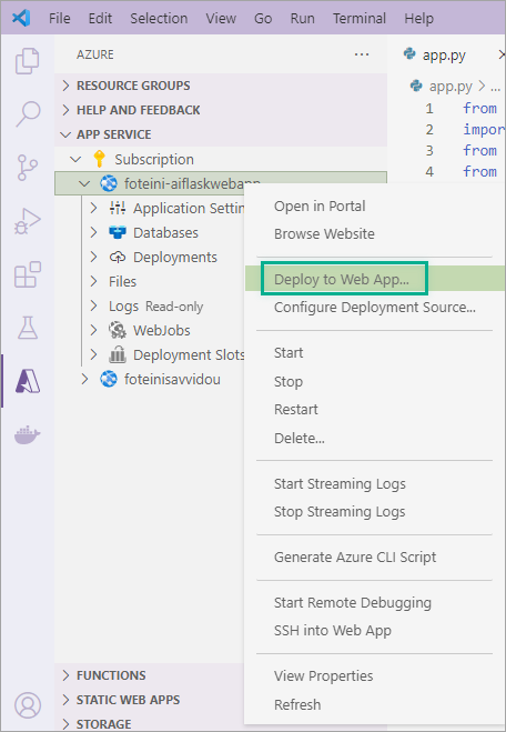 Deploy a Flask AI web app to Azure App Service