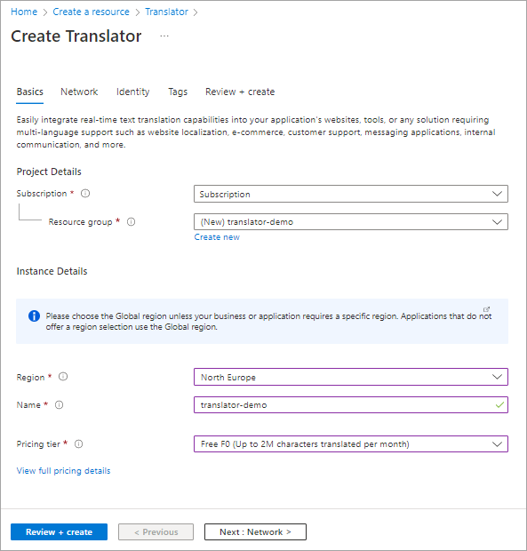 Get started with Azure Translator